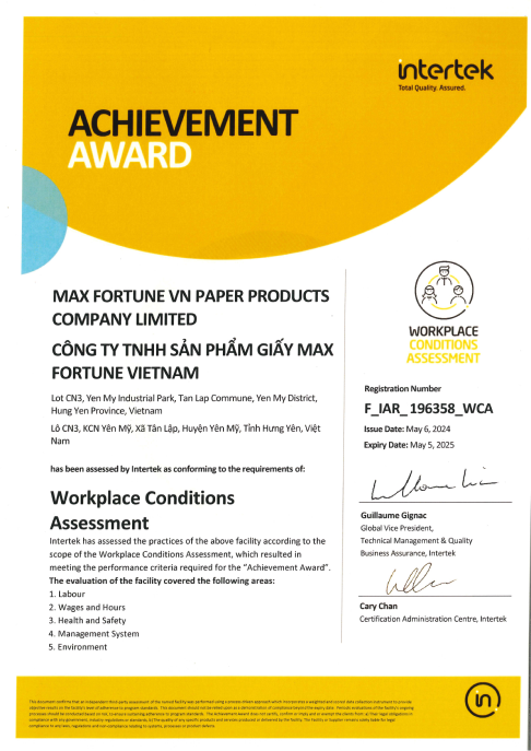 Chứng nhận - Max Fortune